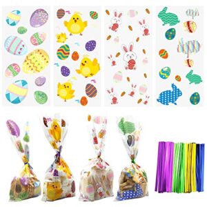 hifunwu 120 pack easter cookie bags easter treat bags easter cellophane bags with ties for cookie candy easter party supplies