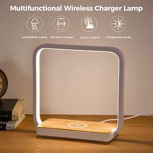 blonbar Bedside Lamp Qi Wireless Charger LED Desk Lamp with Touch Control 3 Light Hues,Table Lamp Eye-Caring Reading Light for Kids, Adults, Home, Dorm and Office,Wireless Charge for All Qi Devices