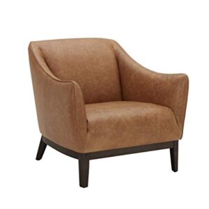 Amazon Brand – Rivet Bayard Contemporary Leather Accent Chair with Curved Armrests, 33.5"W, Cognac