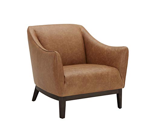 Amazon Brand – Rivet Bayard Contemporary Leather Accent Chair with Curved Armrests, 33.5"W, Cognac