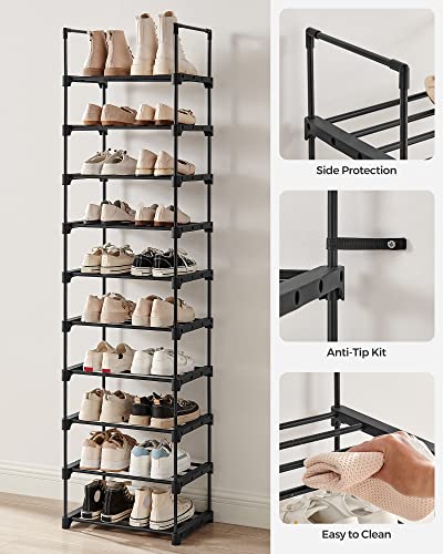 SONGMICS Shoe Rack, 10 Tier Shoe Organizer, Metal Shoe Storage Shelf for 20 Pairs of Shoes, Easy to Assemble, Entryway, Black ULSA25BK