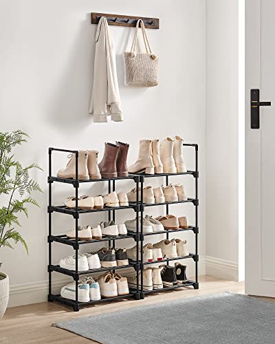 SONGMICS Shoe Rack, 10 Tier Shoe Organizer, Metal Shoe Storage Shelf for 20 Pairs of Shoes, Easy to Assemble, Entryway, Black ULSA25BK