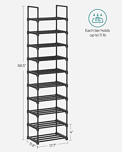 SONGMICS Shoe Rack, 10 Tier Shoe Organizer, Metal Shoe Storage Shelf for 20 Pairs of Shoes, Easy to Assemble, Entryway, Black ULSA25BK