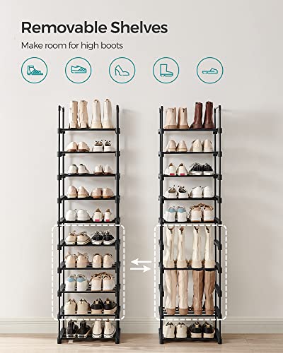 SONGMICS Shoe Rack, 10 Tier Shoe Organizer, Metal Shoe Storage Shelf for 20 Pairs of Shoes, Easy to Assemble, Entryway, Black ULSA25BK