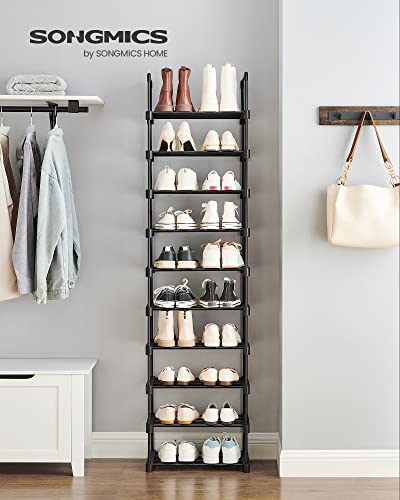 SONGMICS Shoe Rack, 10 Tier Shoe Organizer, Metal Shoe Storage Shelf for 20 Pairs of Shoes, Easy to Assemble, Entryway, Black ULSA25BK