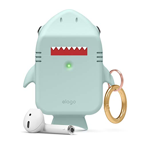 elago Shark AirPods Case Cover Compatible with Apple AirPods Case - Cute 3D Design AirPods Case Cover with Keychain for Apple AirPods 2, 1 (Baby Mint)