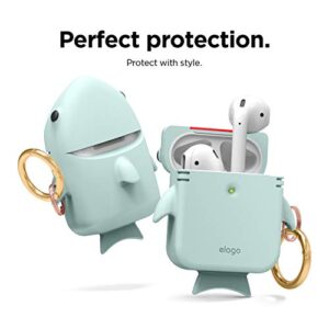 elago Shark AirPods Case Cover Compatible with Apple AirPods Case - Cute 3D Design AirPods Case Cover with Keychain for Apple AirPods 2, 1 (Baby Mint)