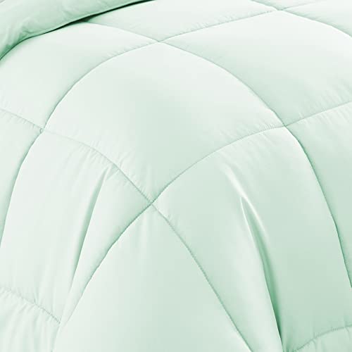 Sweet Home Collection 7 Piece Comforter Set Bag Solid Color All Season Soft Down Alternative Blanket & Luxurious Microfiber Bed Sheets, Mint, Twin