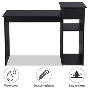 Yaheetech Home Office Computer Desk with Storage Drawer and Monitor Stand, Wooden PC Laptop Desk, Modern Simple Style Computer Workstation Study Writing Desk, Black