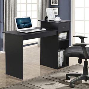 Yaheetech Home Office Computer Desk with Storage Drawer and Monitor Stand, Wooden PC Laptop Desk, Modern Simple Style Computer Workstation Study Writing Desk, Black