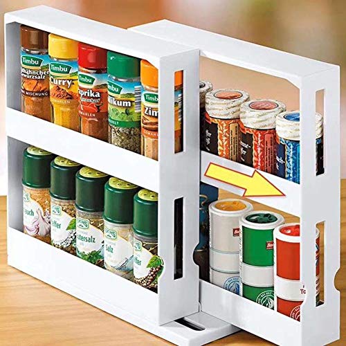 2 Tier Spice Rack Fits Up To 20 Spice Jars , Seasoning Jar Storage Rack , Kitchen Bathroom Organizer