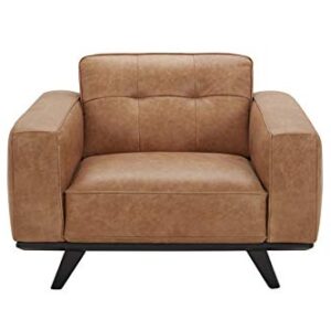 Amazon Brand – Rivet Bigelow Modern Oversized Leather Accent Chair with Wood Base, 44.1"W, Cognac / Espresso