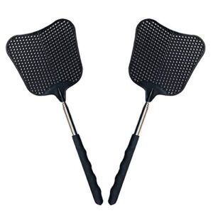 foxany telescopic fly swatters, durable plastic fly swatter heavy duty set, telescopic flyswatter with stainless steel handle for indoor/outdoor/classroom (2 pack)