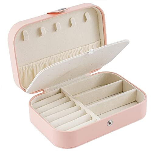 Yonzone Small Jewelry Box Travel Jewelry Organizer Mini Jewelry Storage Case for Women Girls Gift, Faux Leather Double Layer Portable Jewelry Boxes for Necklace Earring Ring, Pink