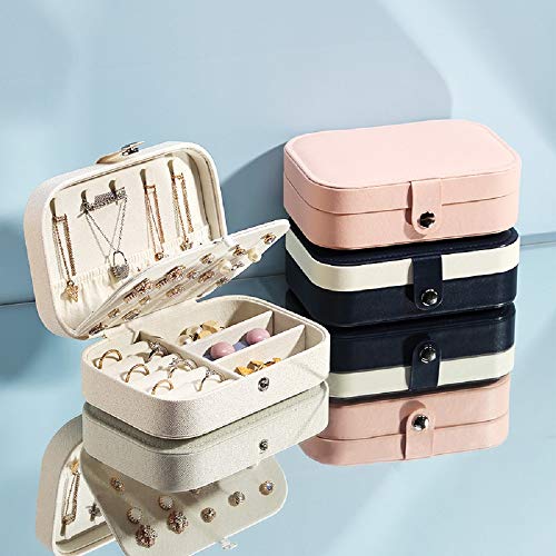 Yonzone Small Jewelry Box Travel Jewelry Organizer Mini Jewelry Storage Case for Women Girls Gift, Faux Leather Double Layer Portable Jewelry Boxes for Necklace Earring Ring, Pink