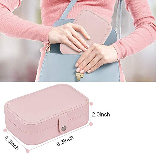 Yonzone Small Jewelry Box Travel Jewelry Organizer Mini Jewelry Storage Case for Women Girls Gift, Faux Leather Double Layer Portable Jewelry Boxes for Necklace Earring Ring, Pink