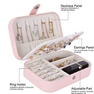 Yonzone Small Jewelry Box Travel Jewelry Organizer Mini Jewelry Storage Case for Women Girls Gift, Faux Leather Double Layer Portable Jewelry Boxes for Necklace Earring Ring, Pink