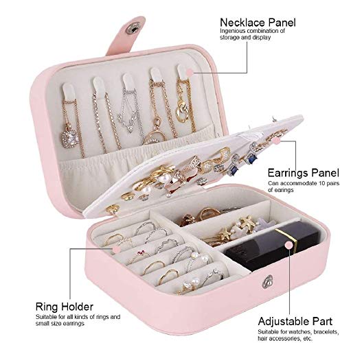 Yonzone Small Jewelry Box Travel Jewelry Organizer Mini Jewelry Storage Case for Women Girls Gift, Faux Leather Double Layer Portable Jewelry Boxes for Necklace Earring Ring, Pink