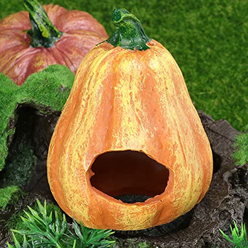 Balacoo Aquarium Resin Ornament Pumpkin Design Fish Tank Hide Hut Underwater Landscape Decorations Hideaway for Betta, Small Lizards, Turtles, Reptiles, Amphibians (Thin Pumpkin)