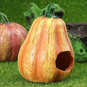 Balacoo Aquarium Resin Ornament Pumpkin Design Fish Tank Hide Hut Underwater Landscape Decorations Hideaway for Betta, Small Lizards, Turtles, Reptiles, Amphibians (Thin Pumpkin)