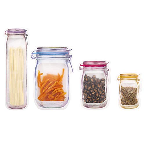 10Pcs Mason Jar Pattern Food Storage Bag Reusable Portable Stand Up Smell Proof Ziplock Bags Snack Saver Container Retail Package Bag Frosted Pouches Red 7.6×5.4in (19.5×13.7cm)