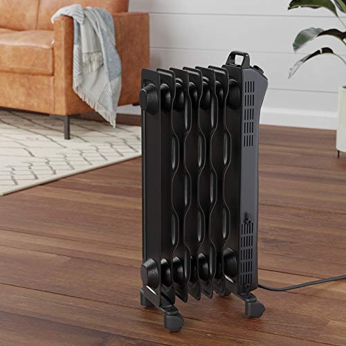 Amazon Basics Portable Radiator Heater with 7 Wavy Fins, Manual Control, Black, 1500W