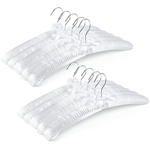 Amber Home 17 Inch Large White Satin Padded Hangers for Women Clothing 10 Pack, Anti Slip Cushioned Hangers for Sweaters, Silk Hangers Fancy Dress Hangers for Wedding, Delicate Cashmere (White, 10)