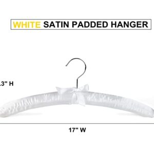 Amber Home 17 Inch Large White Satin Padded Hangers for Women Clothing 10 Pack, Anti Slip Cushioned Hangers for Sweaters, Silk Hangers Fancy Dress Hangers for Wedding, Delicate Cashmere (White, 10)