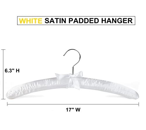 Amber Home 17 Inch Large White Satin Padded Hangers for Women Clothing 10 Pack, Anti Slip Cushioned Hangers for Sweaters, Silk Hangers Fancy Dress Hangers for Wedding, Delicate Cashmere (White, 10)