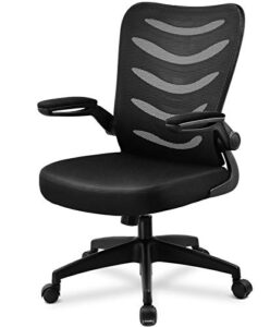 comhoma office chair ergonomic desk computer chair with flip up arms lumbar support adjustable swivel mid back for home office black