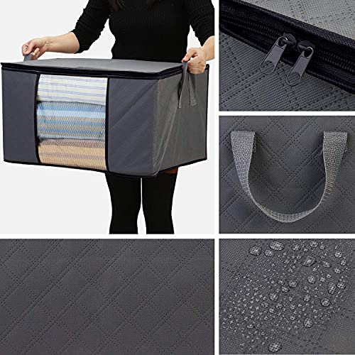 WISELIFE Clothes Storage Bags 100L [3 Pack ], Large Capacity Blanket Storage Containers Organizers for Comforters,Bedding,Clothing,Foldable 3 Layer Fabric,Sturdy Zippers,Reinforced Handle,Clear Window,Grey