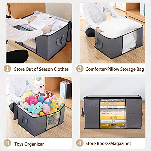 WISELIFE Clothes Storage Bags 100L [3 Pack ], Large Capacity Blanket Storage Containers Organizers for Comforters,Bedding,Clothing,Foldable 3 Layer Fabric,Sturdy Zippers,Reinforced Handle,Clear Window,Grey