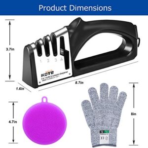 IKOTE Kitchen Knife Sharpener, 4-in-1 Knife and Scissors Sharpener with Diamond, Ceramic, Tungsten, Kitchen Tools for Kinds of Knives- Cut-Resistant Glove and Silicone Scrubber Included