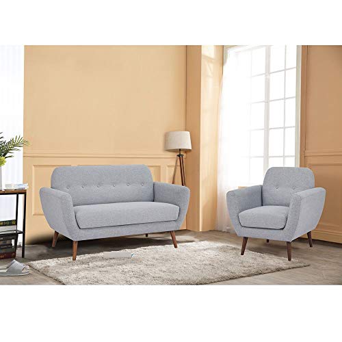 GIA Furniture Home Series Mid-Century Modern Loveseat, Love Seat, Light Gray