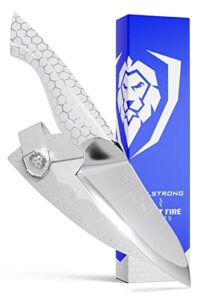 dalstrong paring knife - 3.5" - frost fire series - high chromium 10cr15mov stainless steel - frosted sandblast finish - white honeycomb handle - leather sheath - nsf certified