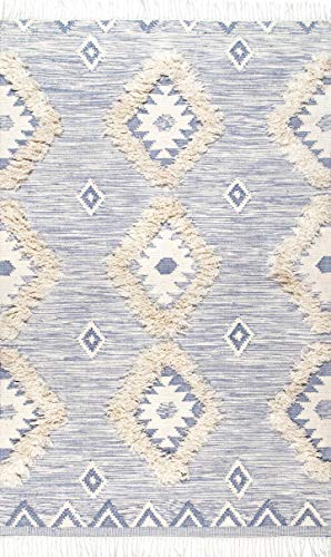 nuLOOM Savannah Moroccan Fringe Area Rug, 6' Square, Blue