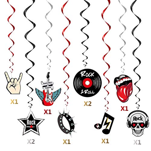 Blulu 30Ct Rock and Roll Theme Party Foil Swirl Decorations Rock Star Music Party Hanging Swirls Party Ceiling Decorations for 50's 60's Theme Party Decorations Event Supplies