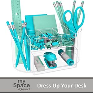 Desk Organizer Pen Holder Acrylic for Office Supplies and Desk Accessories Clear Office Organization Desktop Organizer for Room College Dorm Home School (Clear)