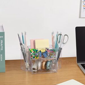 Desk Organizer Pen Holder Acrylic for Office Supplies and Desk Accessories Clear Office Organization Desktop Organizer for Room College Dorm Home School (Clear)