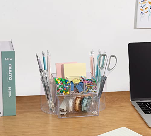 Desk Organizer Pen Holder Acrylic for Office Supplies and Desk Accessories Clear Office Organization Desktop Organizer for Room College Dorm Home School (Clear)