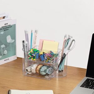 Desk Organizer Pen Holder Acrylic for Office Supplies and Desk Accessories Clear Office Organization Desktop Organizer for Room College Dorm Home School (Clear)