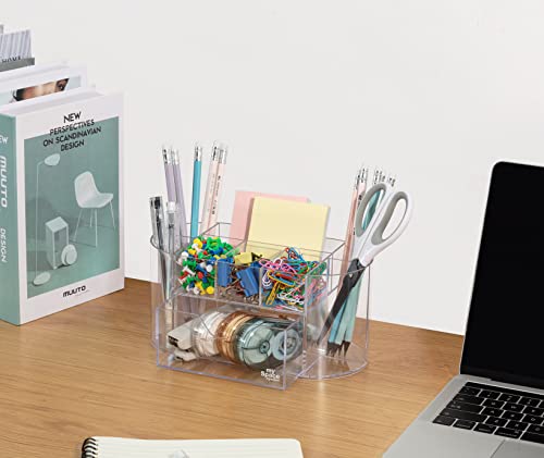 Desk Organizer Pen Holder Acrylic for Office Supplies and Desk Accessories Clear Office Organization Desktop Organizer for Room College Dorm Home School (Clear)