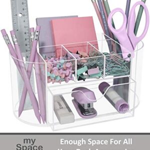 Desk Organizer Pen Holder Acrylic for Office Supplies and Desk Accessories Clear Office Organization Desktop Organizer for Room College Dorm Home School (Clear)