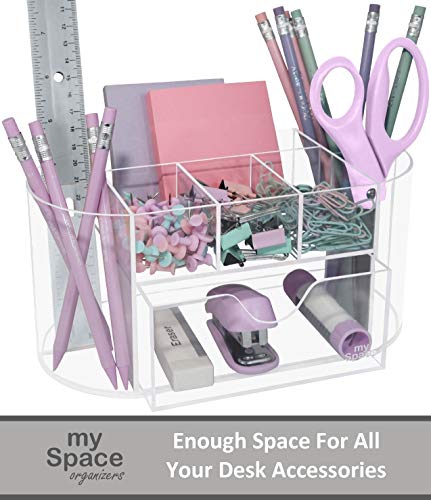 Desk Organizer Pen Holder Acrylic for Office Supplies and Desk Accessories Clear Office Organization Desktop Organizer for Room College Dorm Home School (Clear)