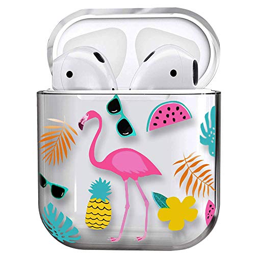 Clear Case Cover for Airpods Creative Flower Cute Fresh Juicy Peach with Girls Kids Teens Cartoon Sweet Fruits Smooth PC Shockproof No Dust Case for Apple Airpods Charging Case 2 &1 (Flamingo)