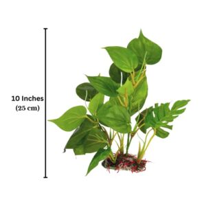 SunGrow Plastic Anubias Plant for Crested Gecko, 10 Inches Tall, 1Pc, Resin Base for Terrarium Decorations, Hiding Spot for Reptiles, Amphibians, Tank Accessories & Supplies