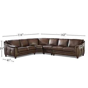 Hydeline Belfast 100% Leather Sectional, 4-Piece, Dark Brown