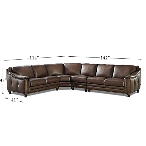 Hydeline Belfast 100% Leather Sectional, 4-Piece, Dark Brown