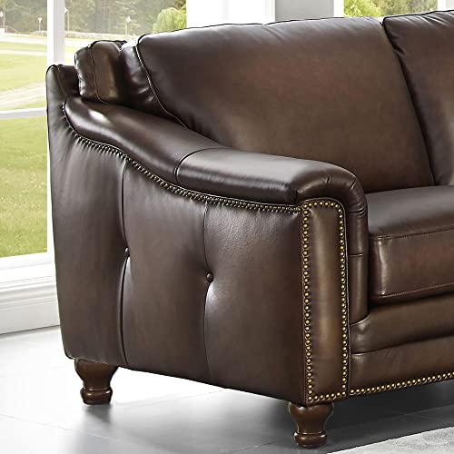 Hydeline Belfast 100% Leather Sectional, 4-Piece, Dark Brown