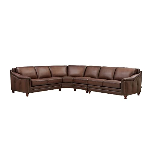 Hydeline Belfast 100% Leather Sectional, 4-Piece, Dark Brown